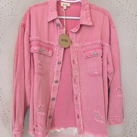 BiBi | Jackets & Coats | Bibi Vintage Pink Frayed Denim Jacket | Poshmark